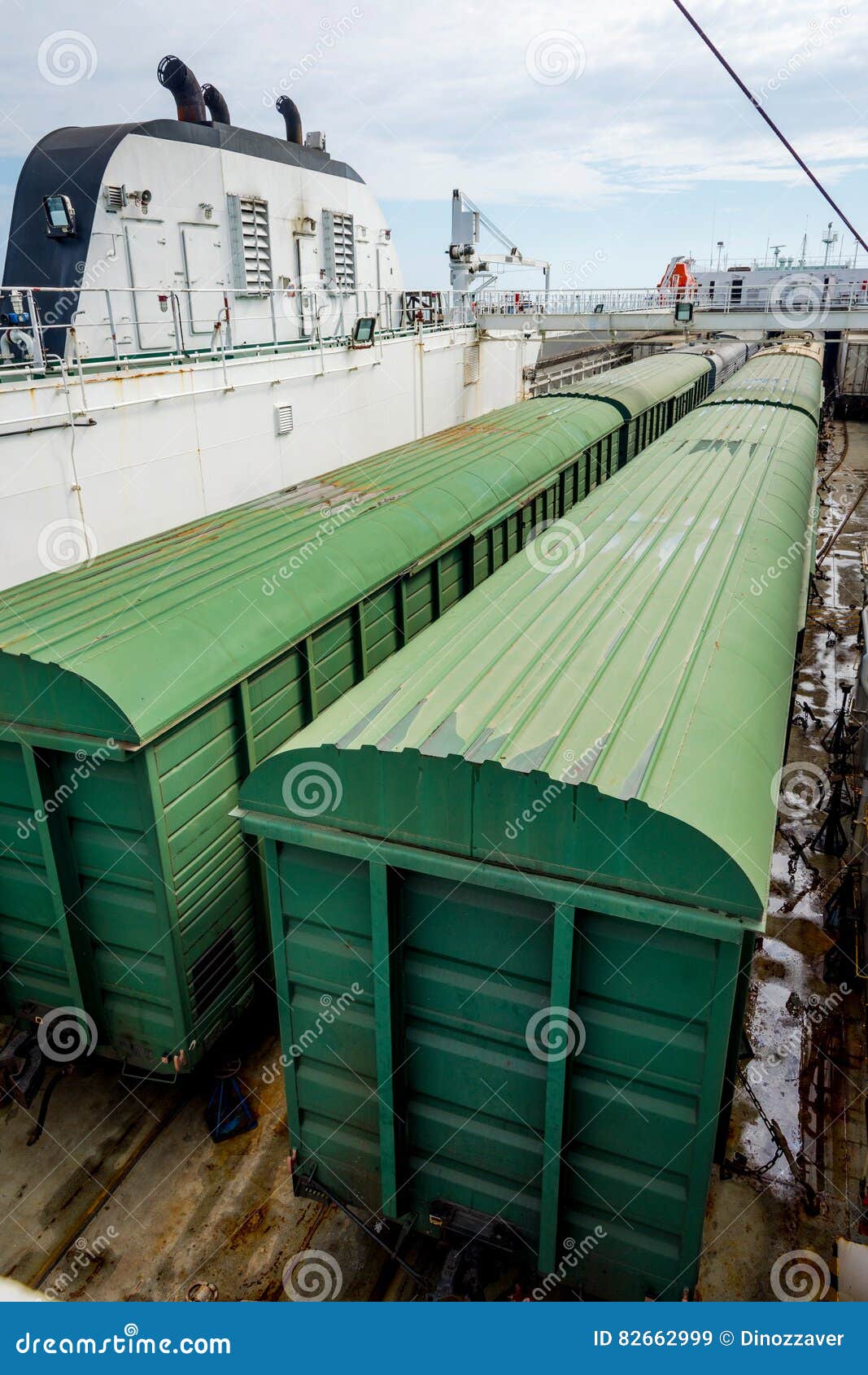 Train on the cargo vessel stock image. Image of loading - 82662999