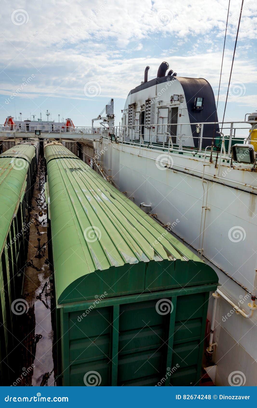 Train on the cargo vessel stock photo. Image of naval - 82674248