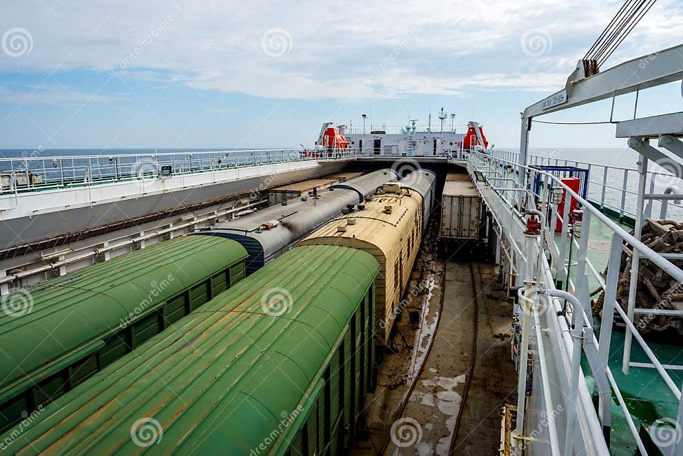 Train on the cargo vessel stock photo. Image of heavy - 82675668