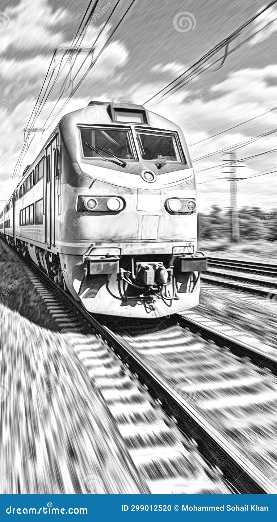 Train Circulating on a Track Black and White Sketch Background Stock ...
