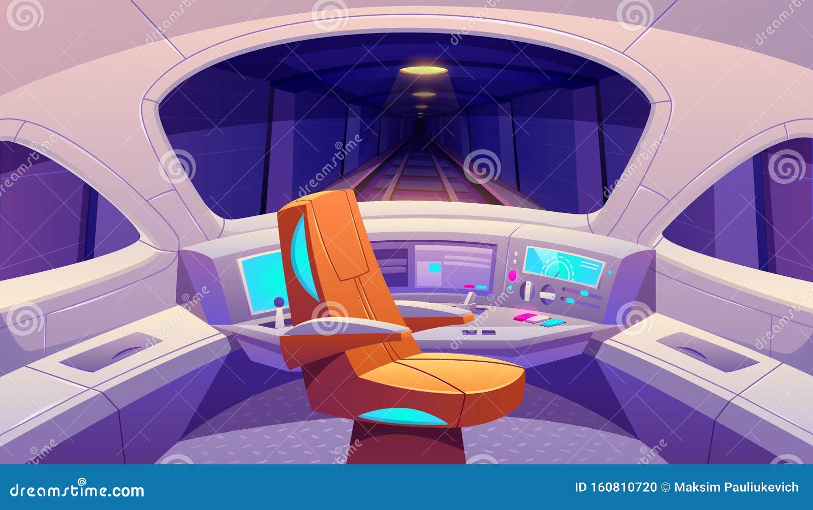 Train Cockpit With Control Panel And Armchair Cartoon Vector ...