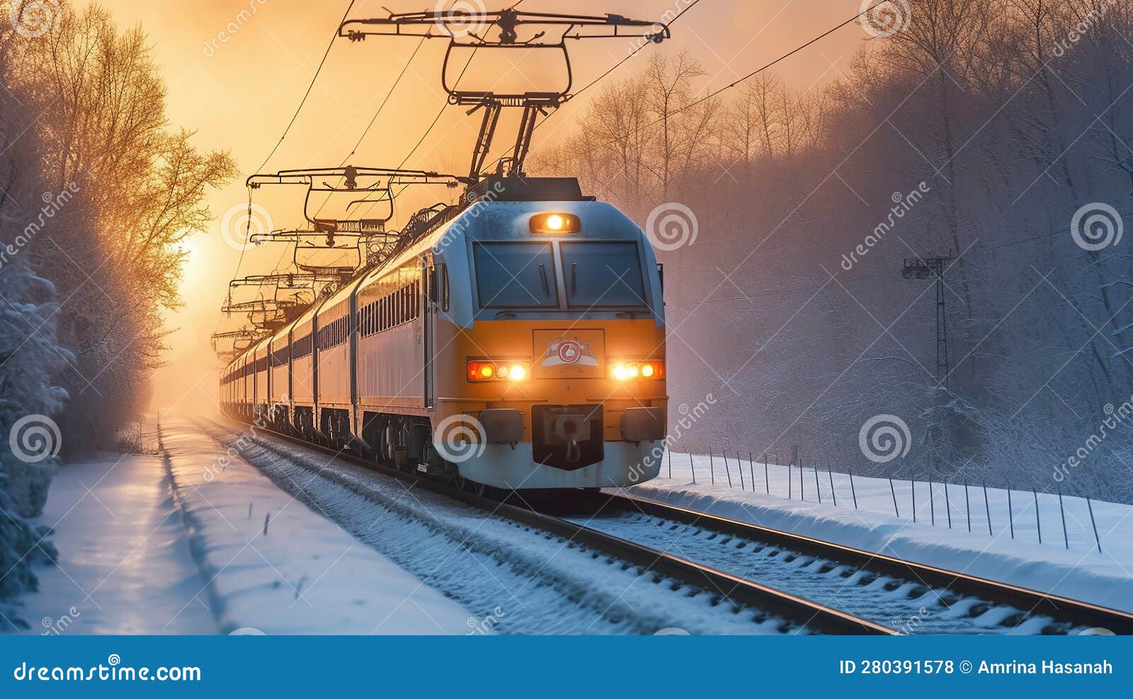 Train is Coming Down the Tracks in the Snow. Generative Ai Stock ...