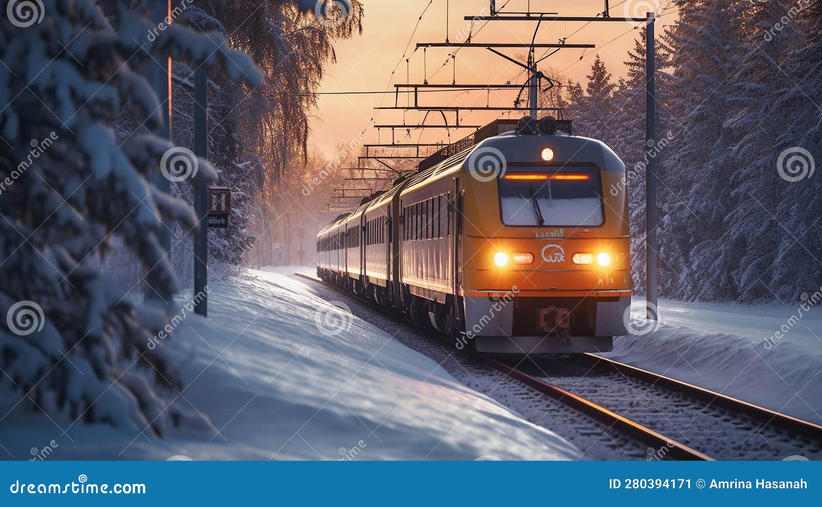 Train is Coming Down the Tracks in the Snow. Generative Ai Stock ...