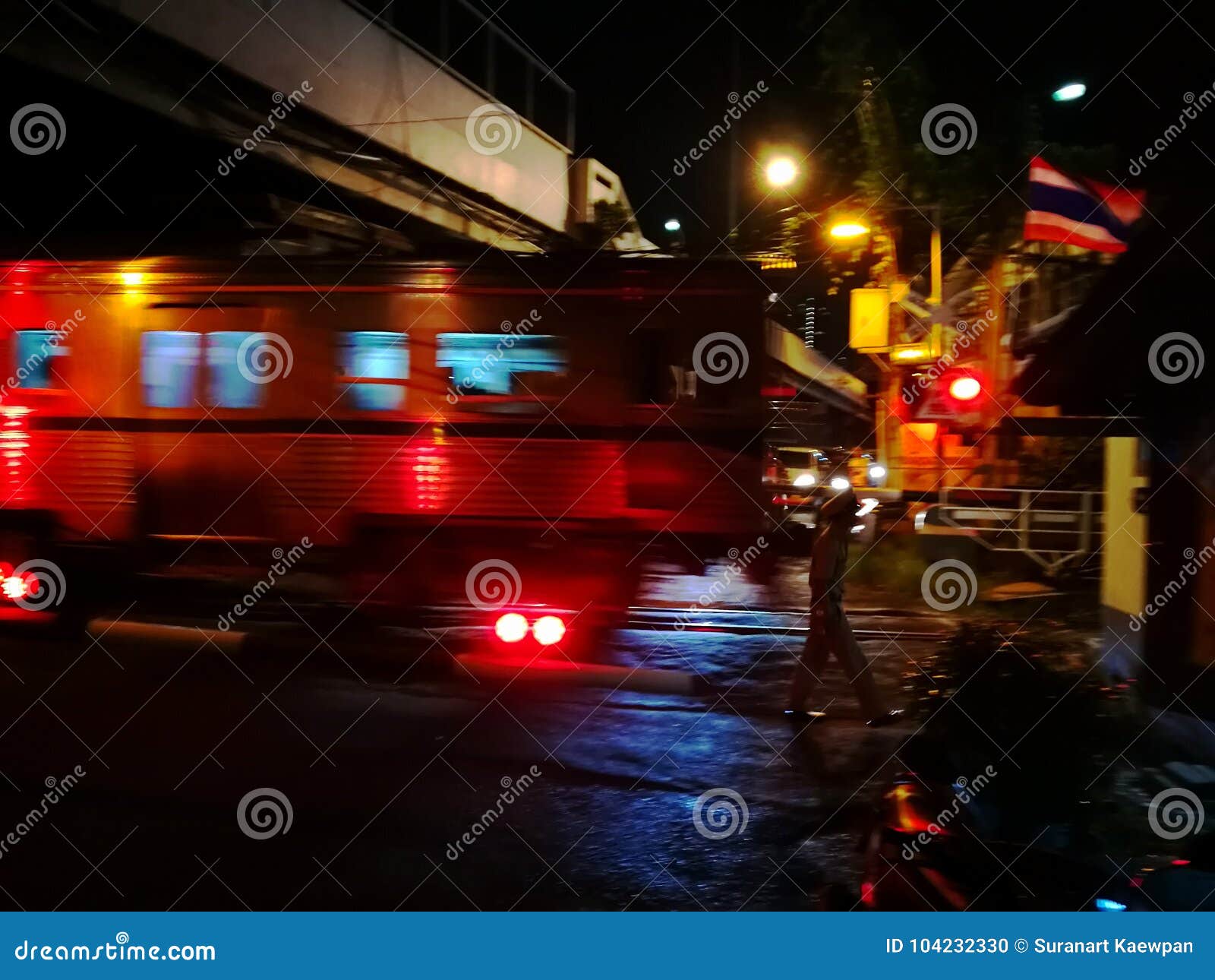 The train is coming now stock photo. Image of night - 104232330