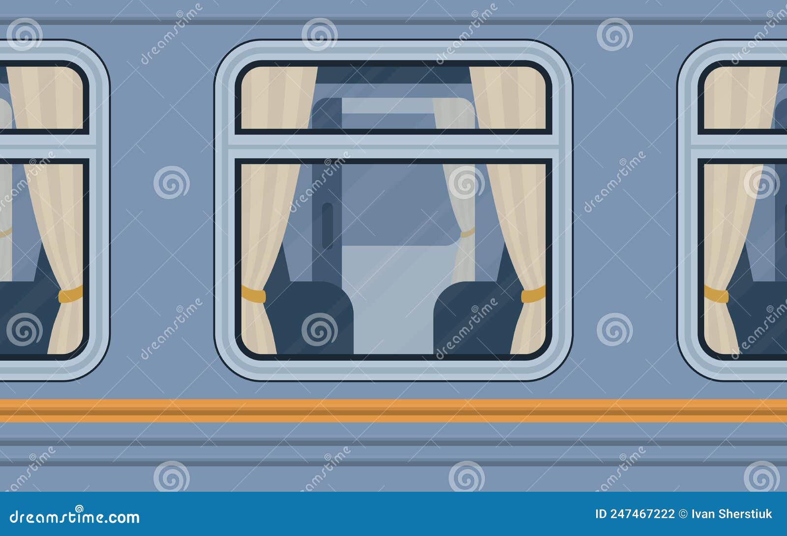 Train Compartment Windows. Rail Transport Outside. Cartoon Style. Flat ...