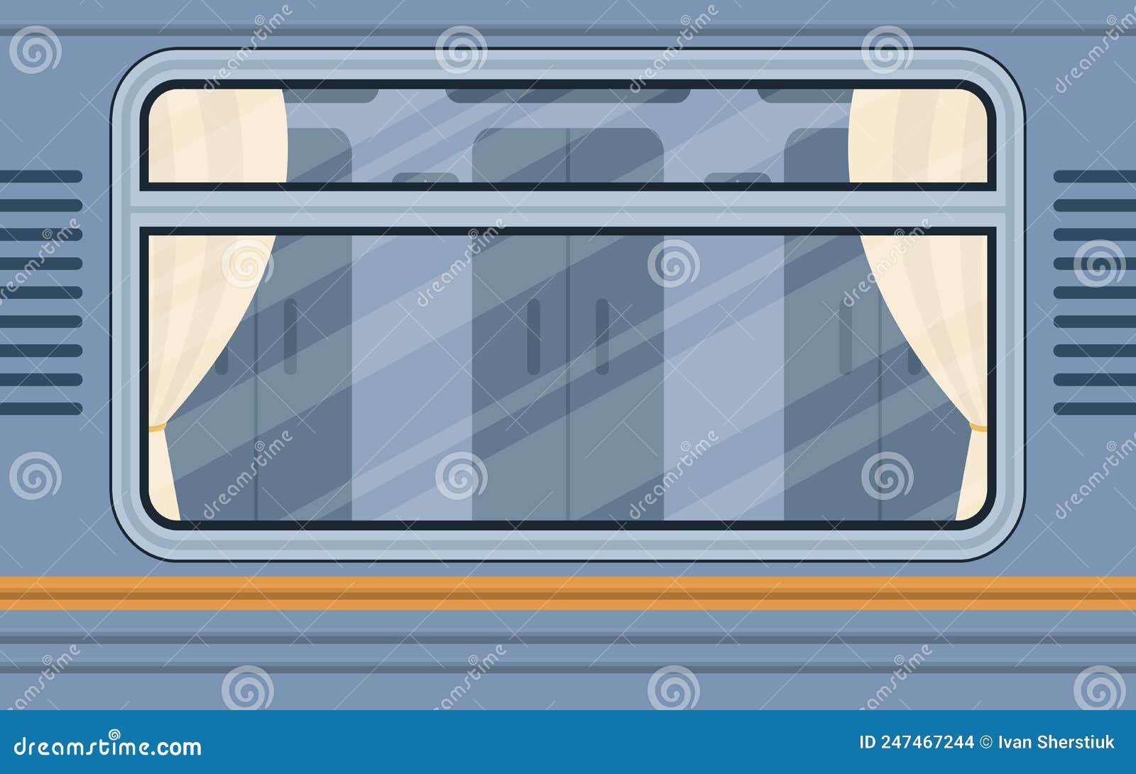 Train Compartment Windows. Rail Transport is Shown Outside. Cartoon ...
