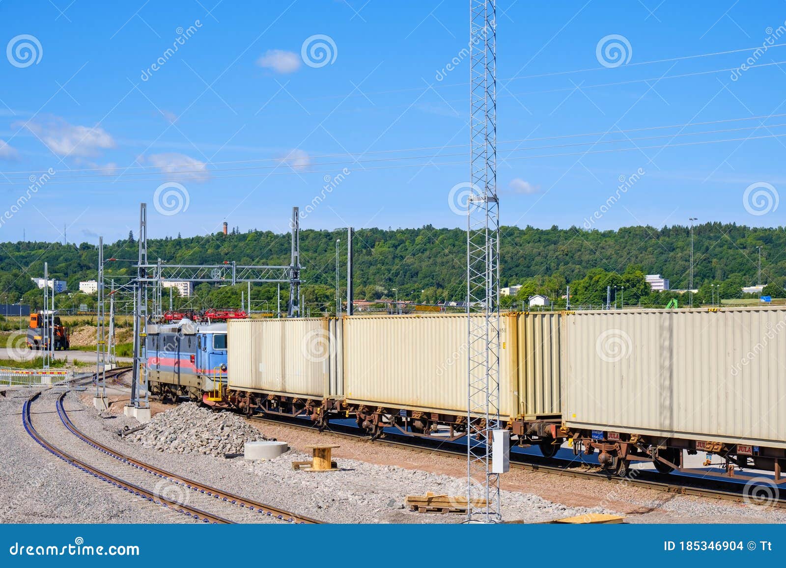 Train with Container Wagons on a Yard Stock Photo - Image of freight ...