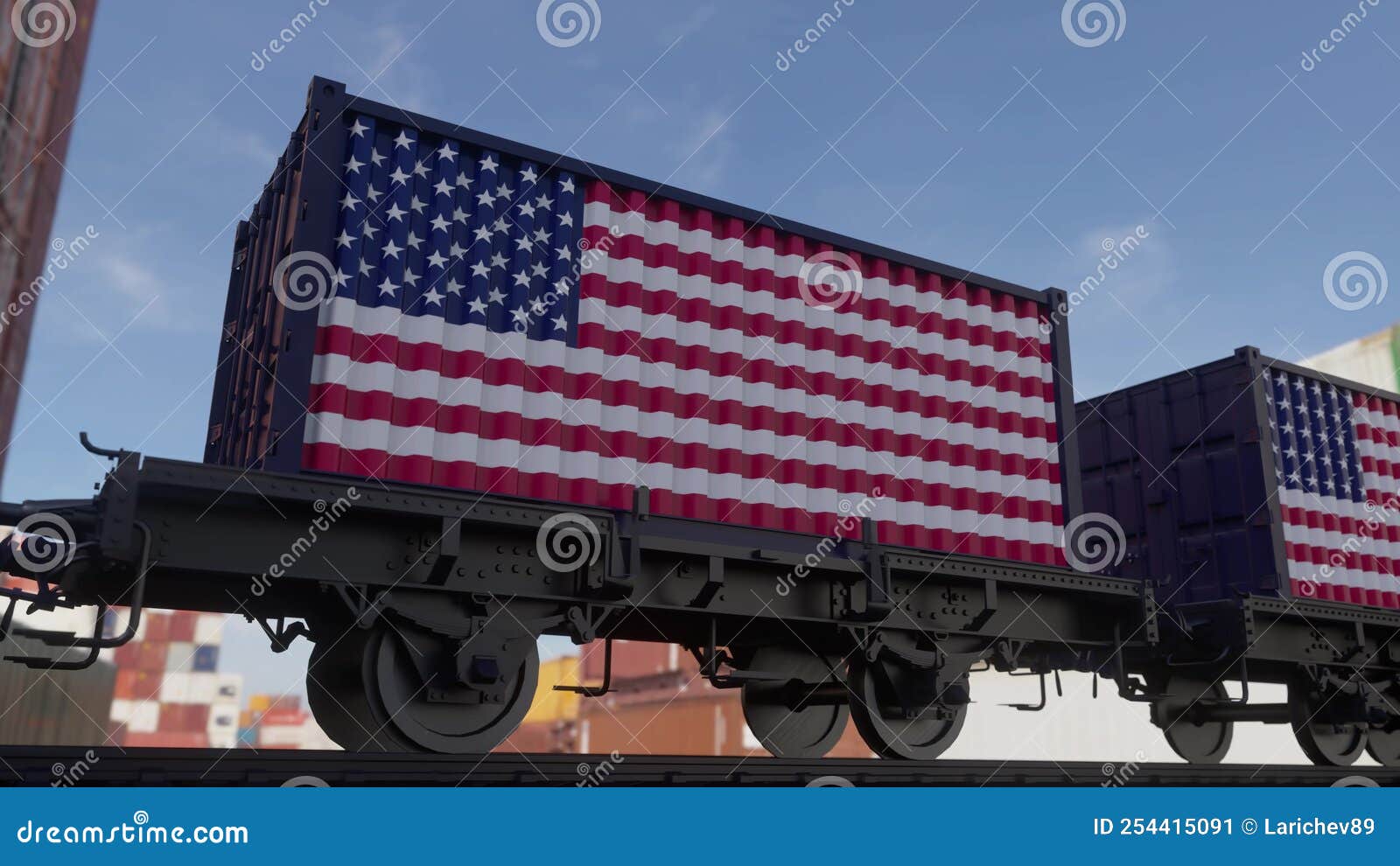 Train and Containers with the Flag of USA. Railway Transportation Stock ...