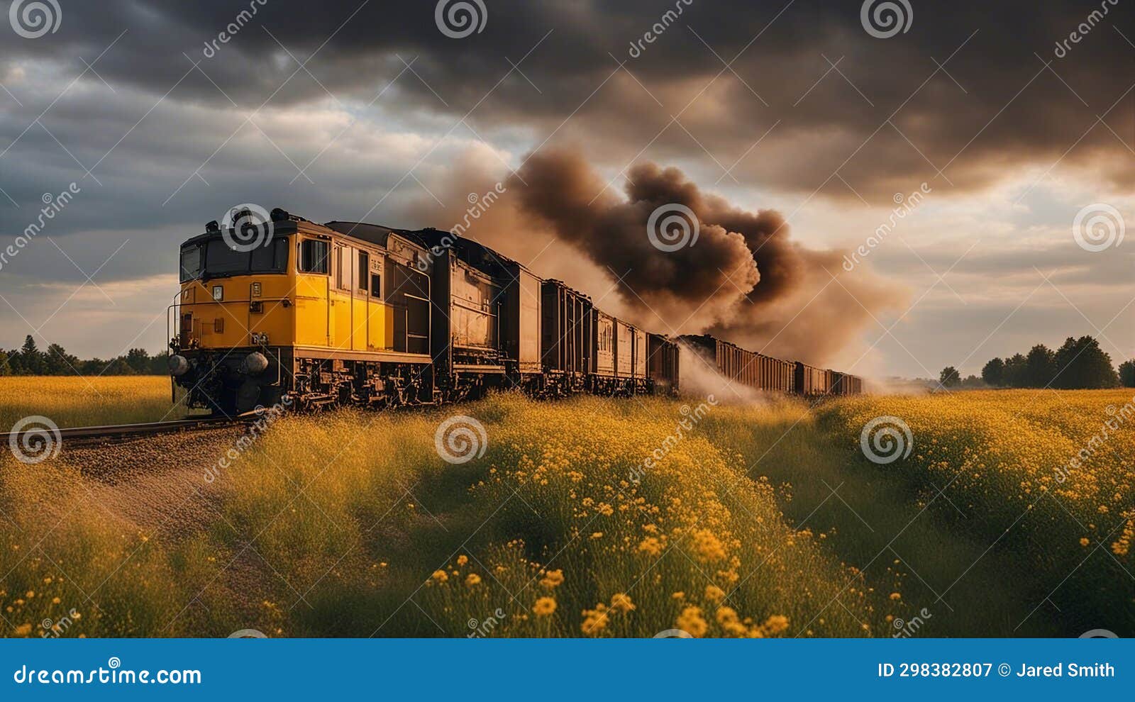 Train In The Countryside A Burning Cargo Train On Fire, Exploding ...