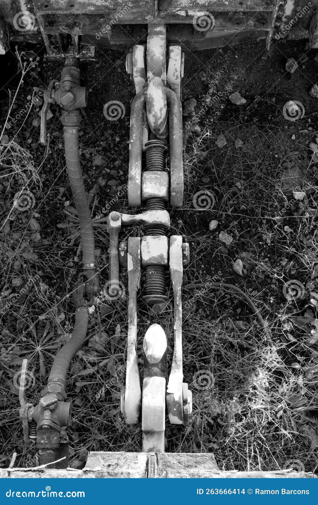 Train Coupling in Rail Train, Black and White Stock Photo - Image of ...