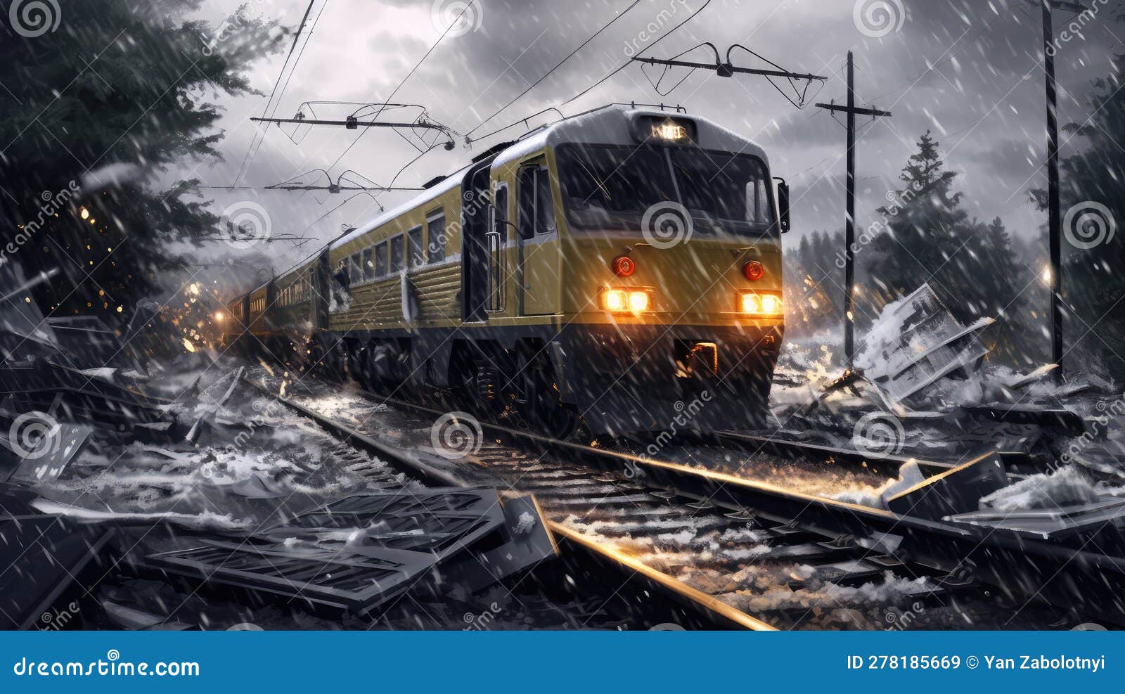 Train Crashes in a Storm. Generative AI Stock Illustration ...