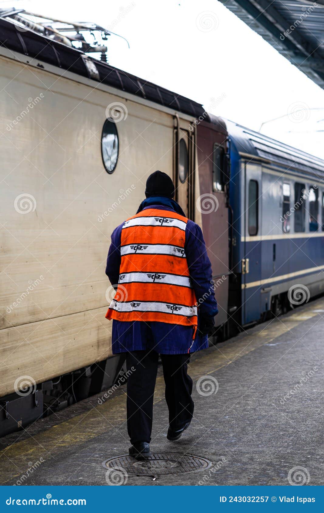 Train Crew Man Doing Checkings on the Platform at the Bucharest North ...