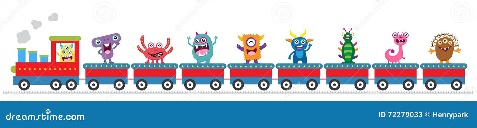 Train with cute monsters stock vector. Illustration of celebration ...