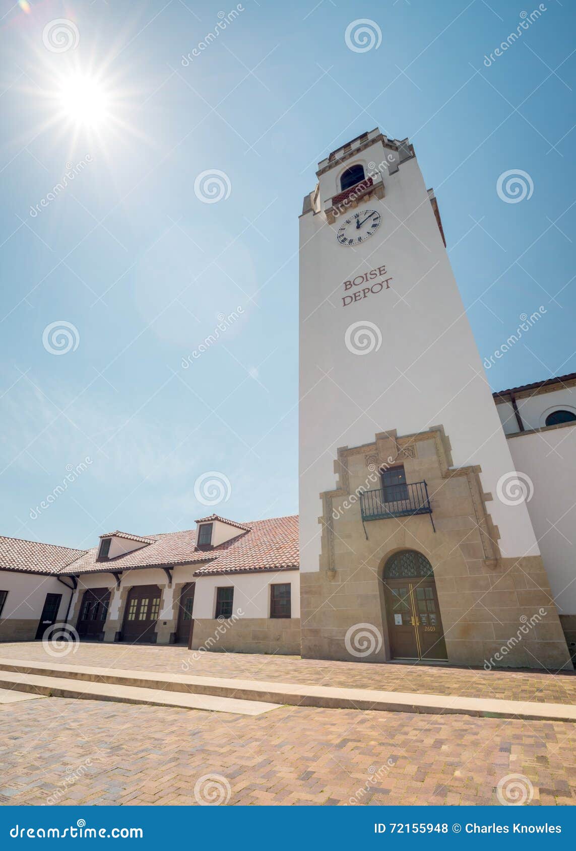 Train Depot Clock Tower and Sun Star Stock Photo - Image of colorful ...