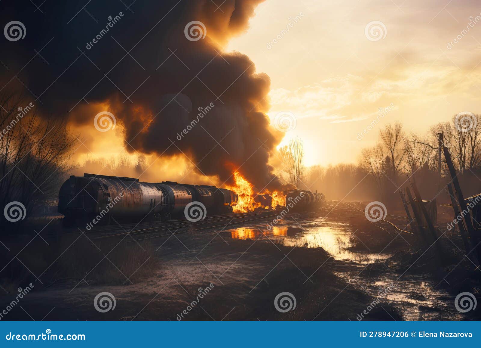 Train Derailed Exploding with Fire and Smoke. Generative AI ...