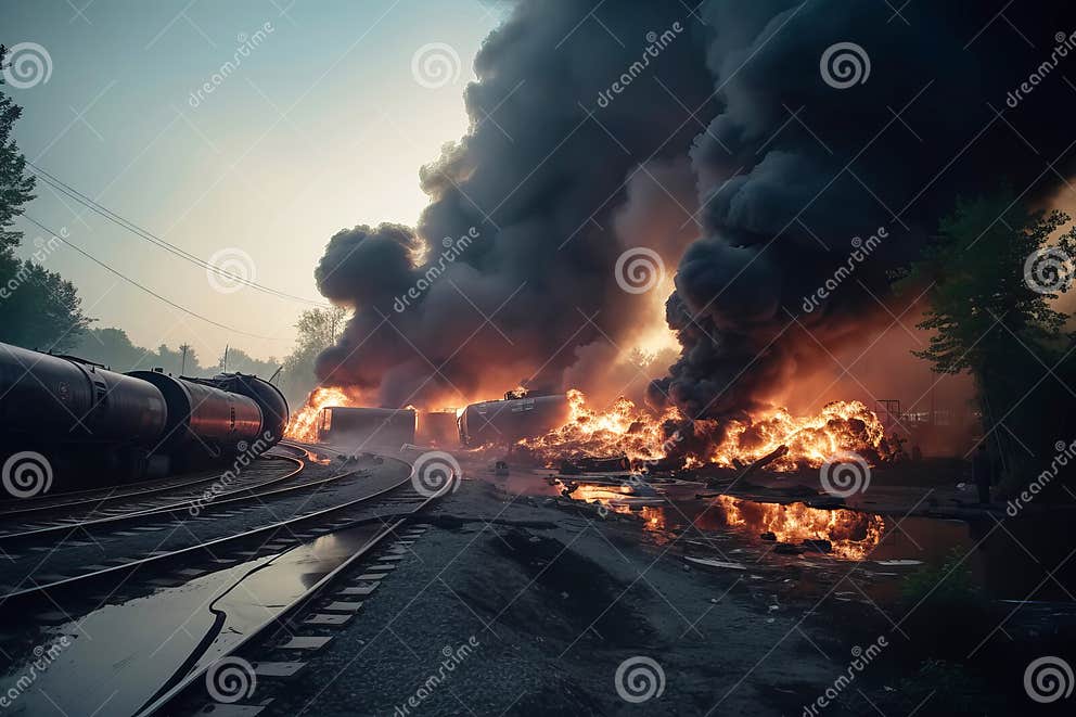 Train Derailed Exploding with Fire and Smoke. Generative AI ...