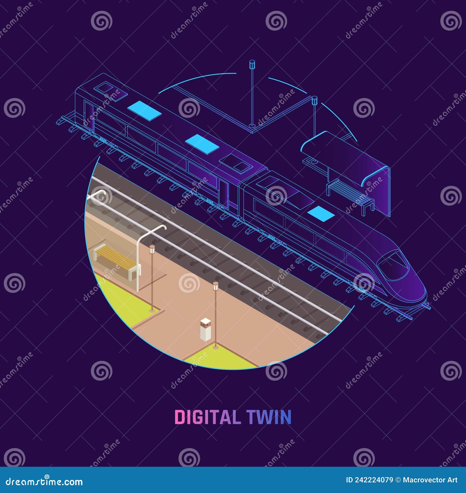 Train Digital Twin Isometric Background Cartoon Vector | CartoonDealer ...