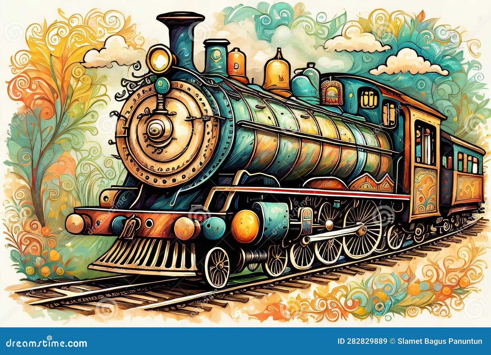 Train Doodle in Impressionist Style Stock Illustration - Illustration ...