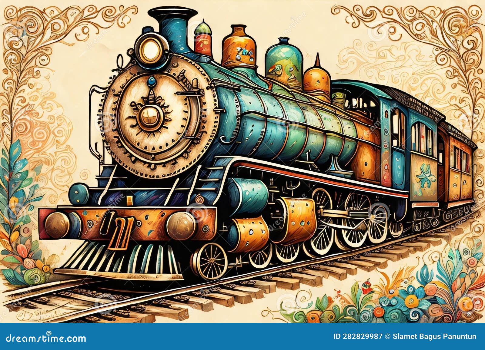 Train Doodle in Impressionist Style Stock Illustration - Illustration ...