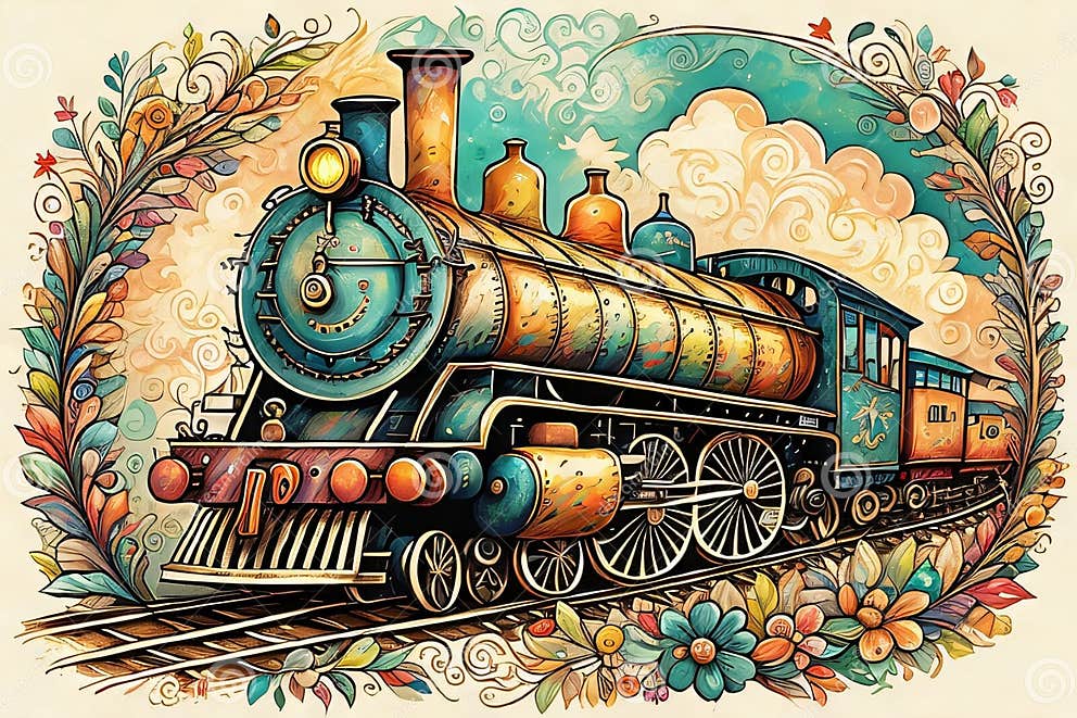 Train Doodle in Impressionist Style Stock Illustration - Illustration ...