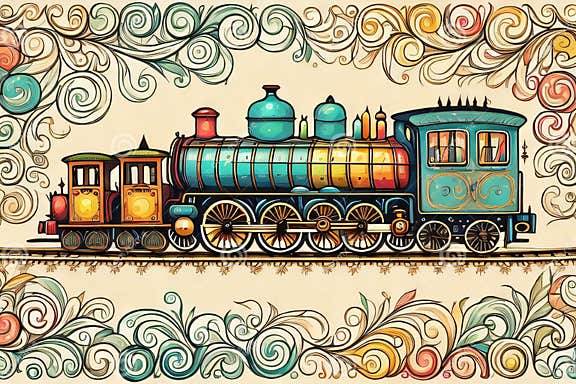 Train Doodle in Impressionist Style Stock Illustration - Illustration ...