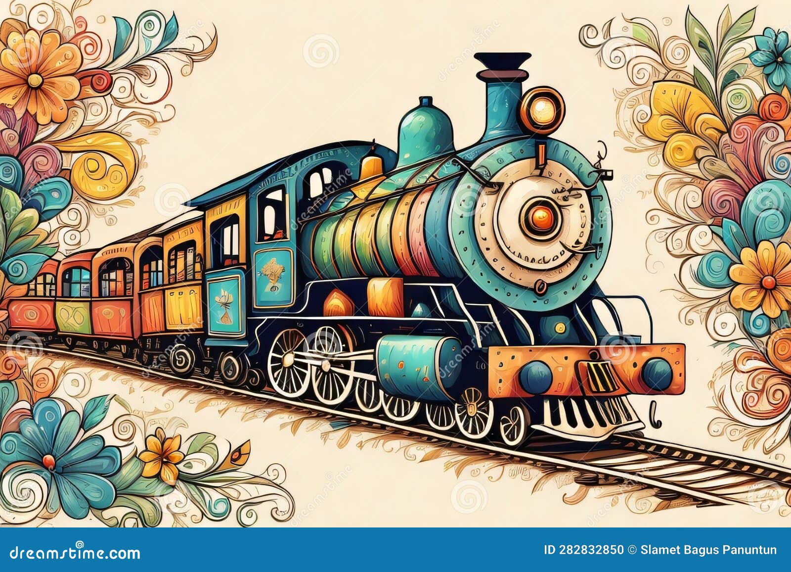 Train Doodle in Impressionist Style Stock Illustration - Illustration ...