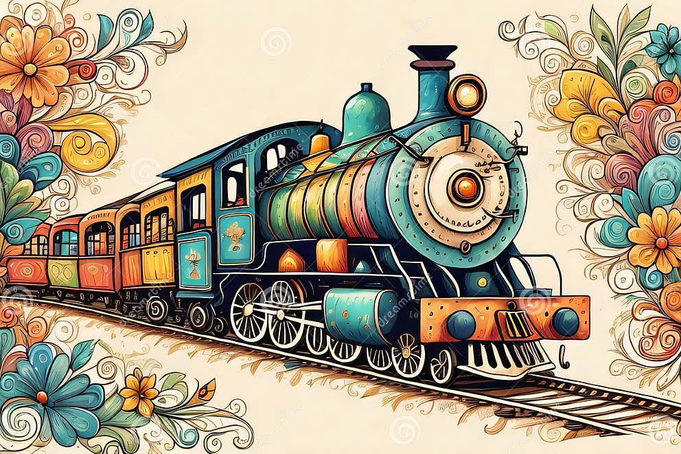 Train Doodle in Impressionist Style Stock Illustration - Illustration ...