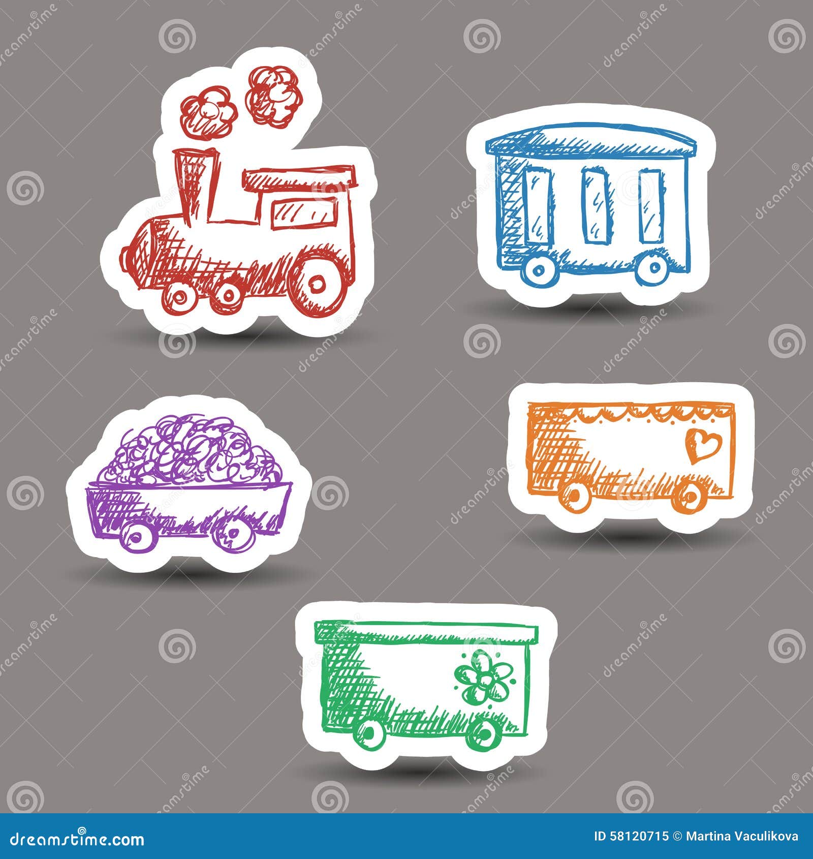 Train Doodle Stickers Cartoon Vector | CartoonDealer.com #58120715