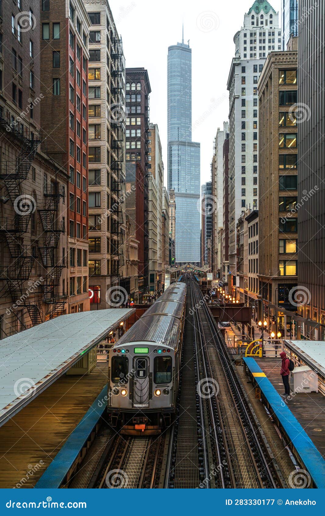 Train on Elevated Tracks within Buildings at the Loop Stock Image ...