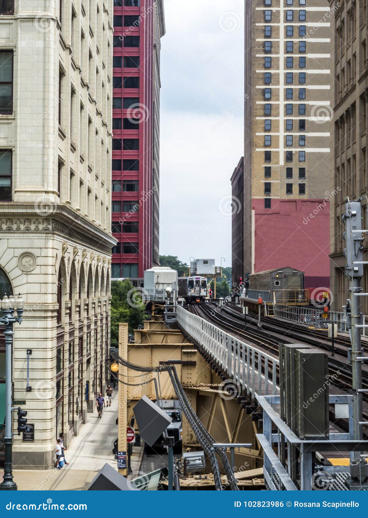 Train on Elevated Tracks within Buildings at the Loop, Chicago City ...