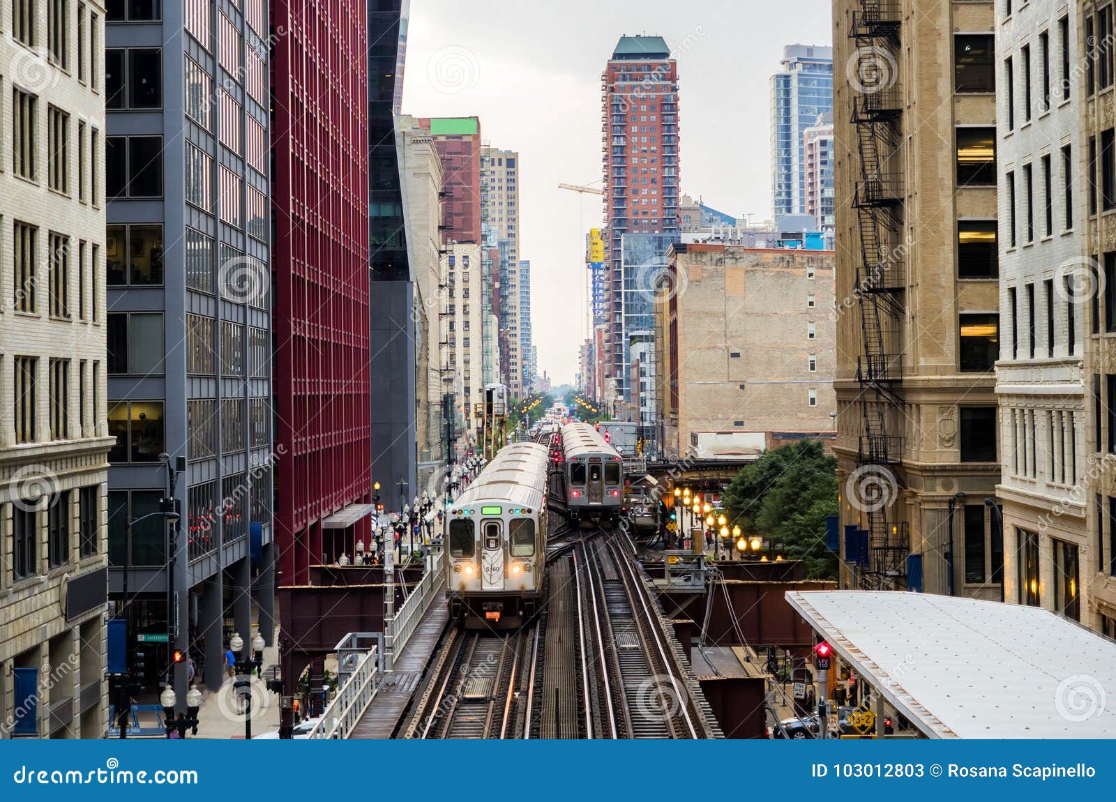 Train on Elevated Tracks within Buildings at the Loop, Glass and Steel ...