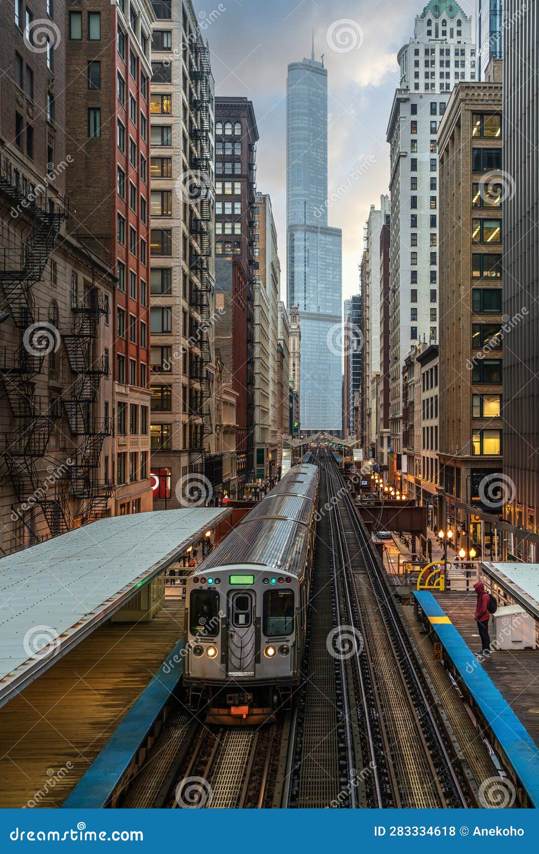 Train on Elevated Tracks within Buildings at the Loop Stock Photo ...