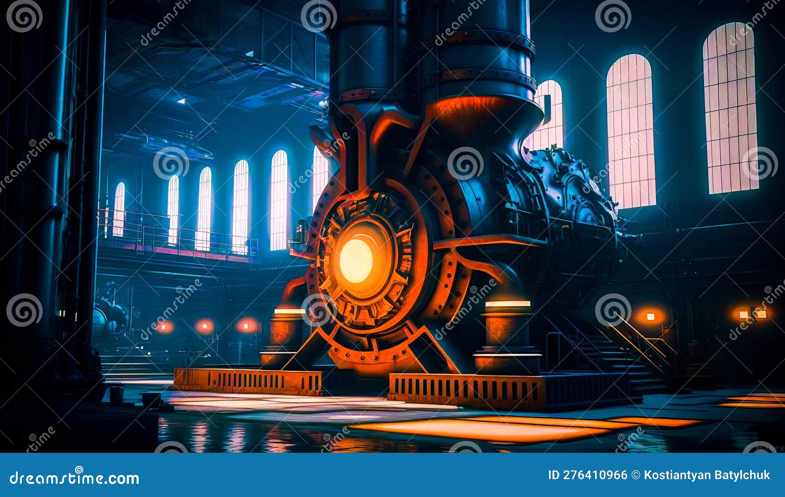 Train Engine Sitting Inside of Train Station Next To Pool of Water ...