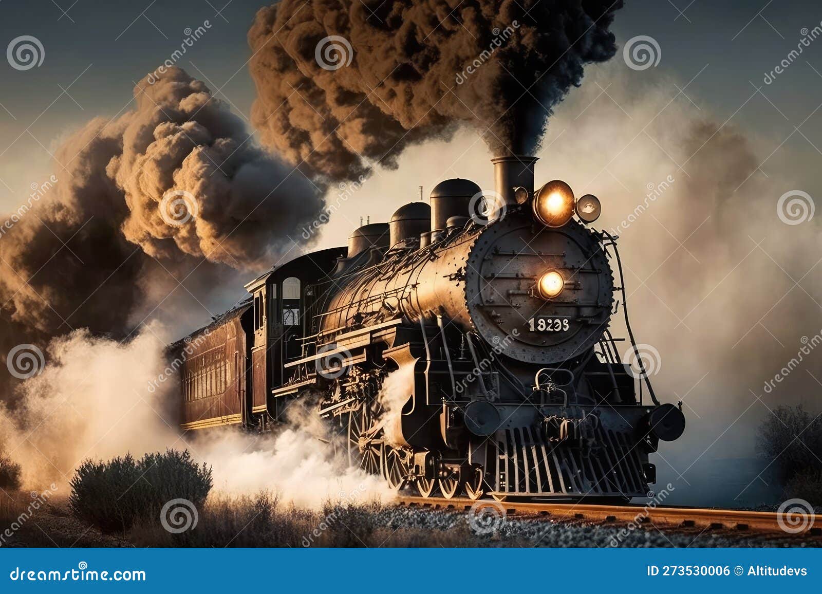 Train Engine, with Smoke Billowing from the Stack and Steam Rising from ...