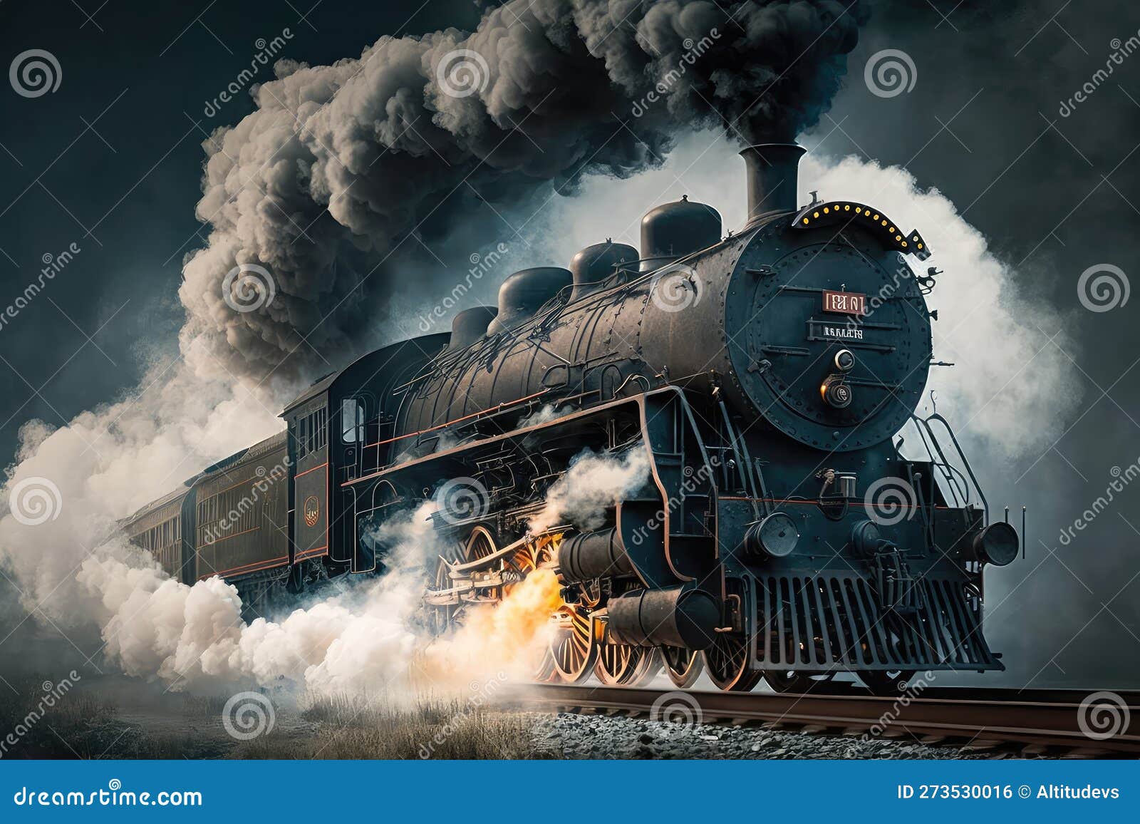 Train Engine, with Smoke Billowing from the Stack and Steam Rising from ...