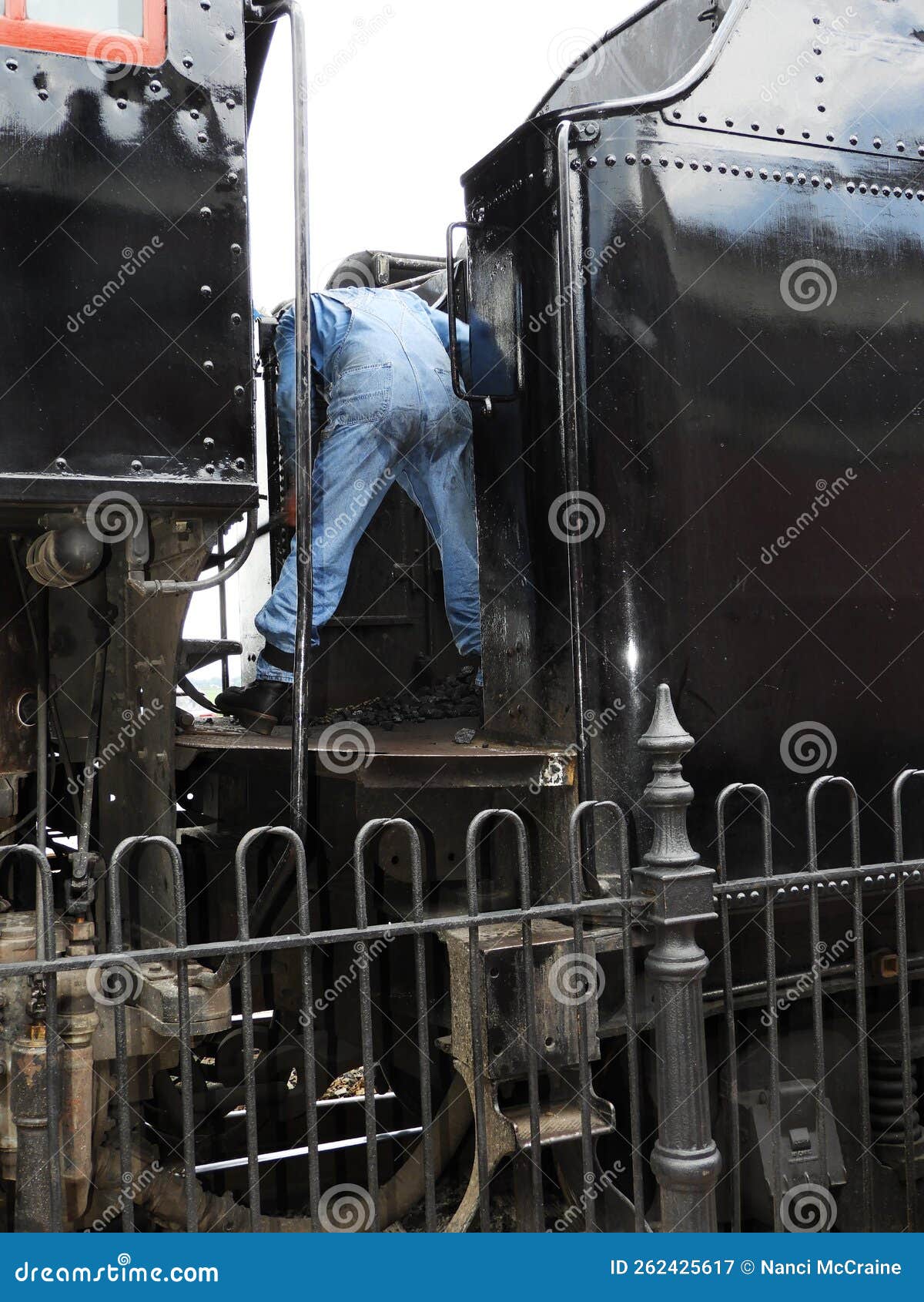 Historic Strasburg Railroad Train Engineer Prepping Coal Car Stock ...