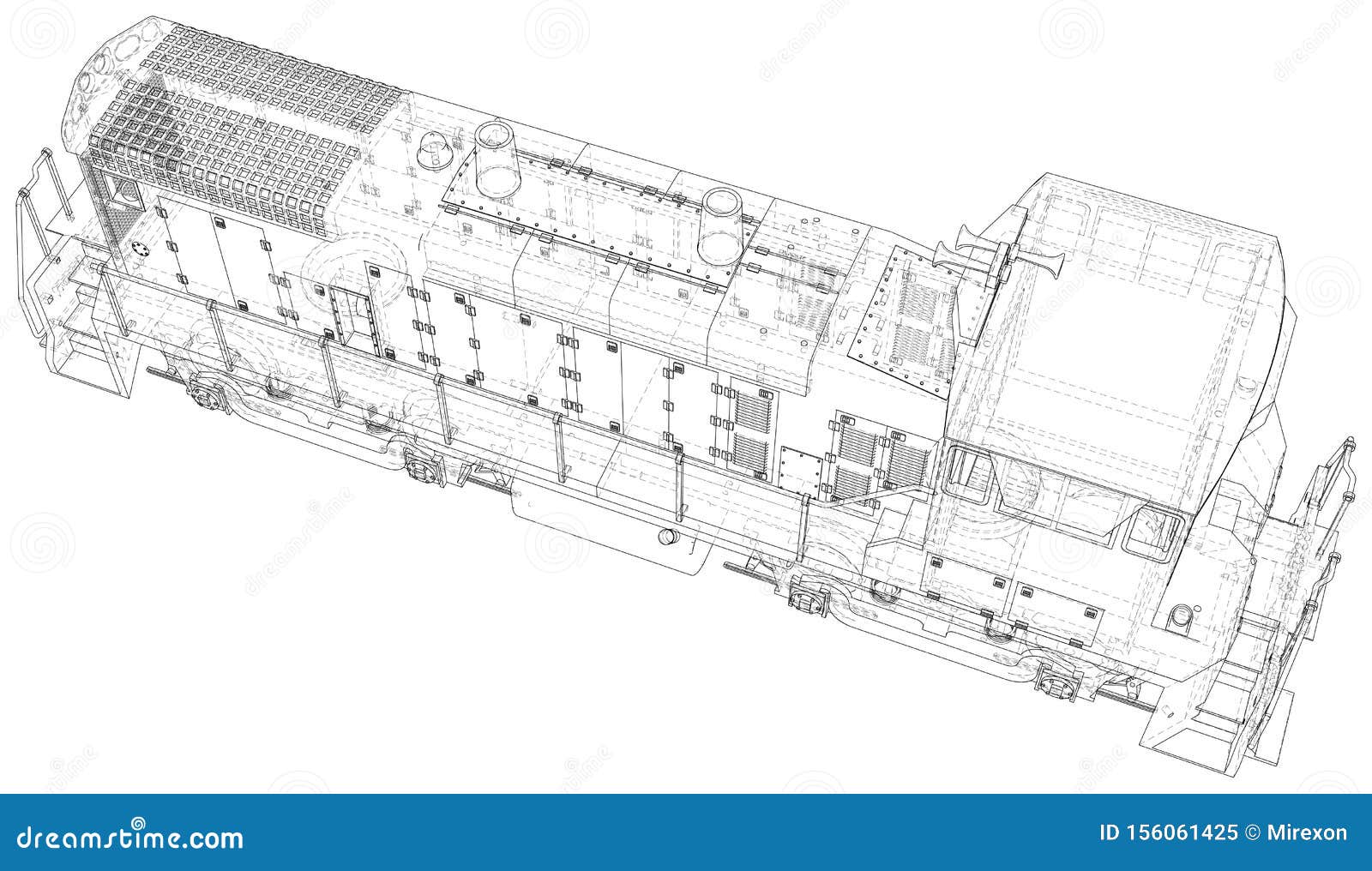 Train Engines. Technical Wire-frame. Vector Rendering of 3d Stock ...