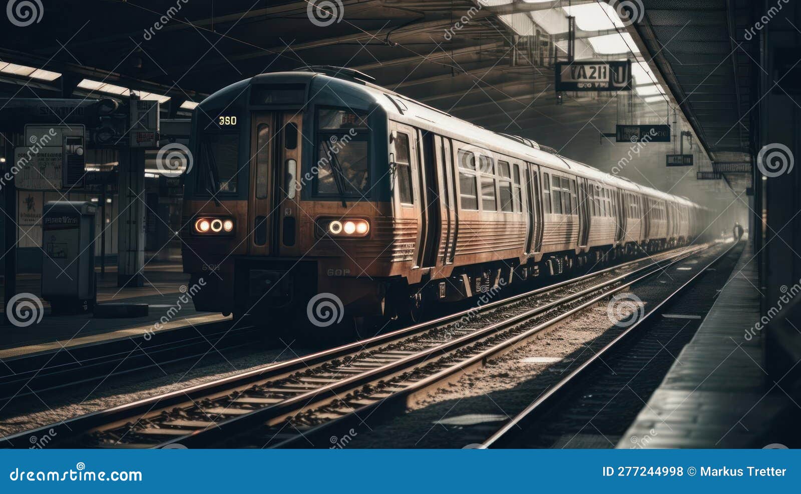 A Train Enters a Station Slowing Down and Coming To a Stop Created with ...
