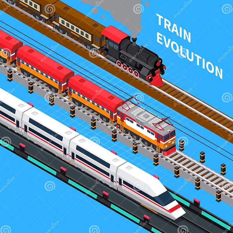 Train Evolution Isometric Composition Stock Vector - Illustration of ...