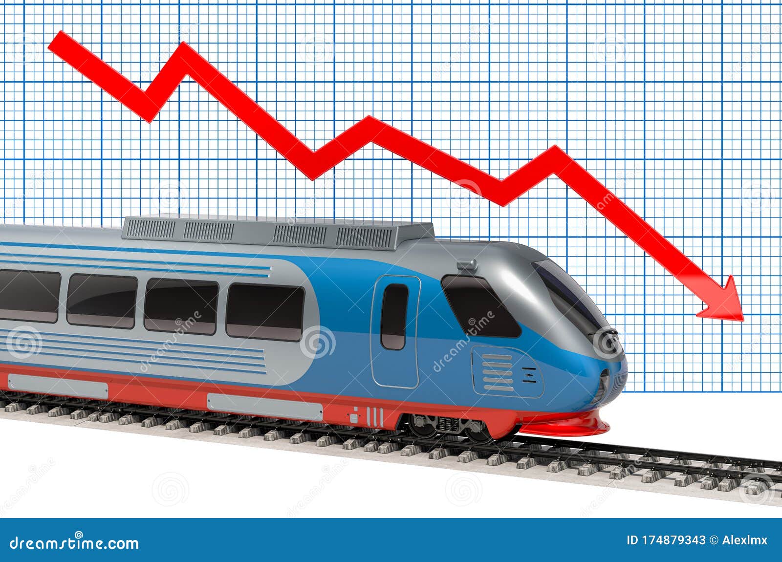 Train with Falling Red Arrow. 3D Rendering Stock Illustration ...