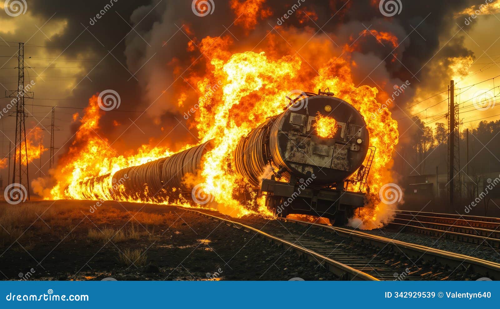 A Train on Fire on a Train Track Stock Image - Image of destruction ...