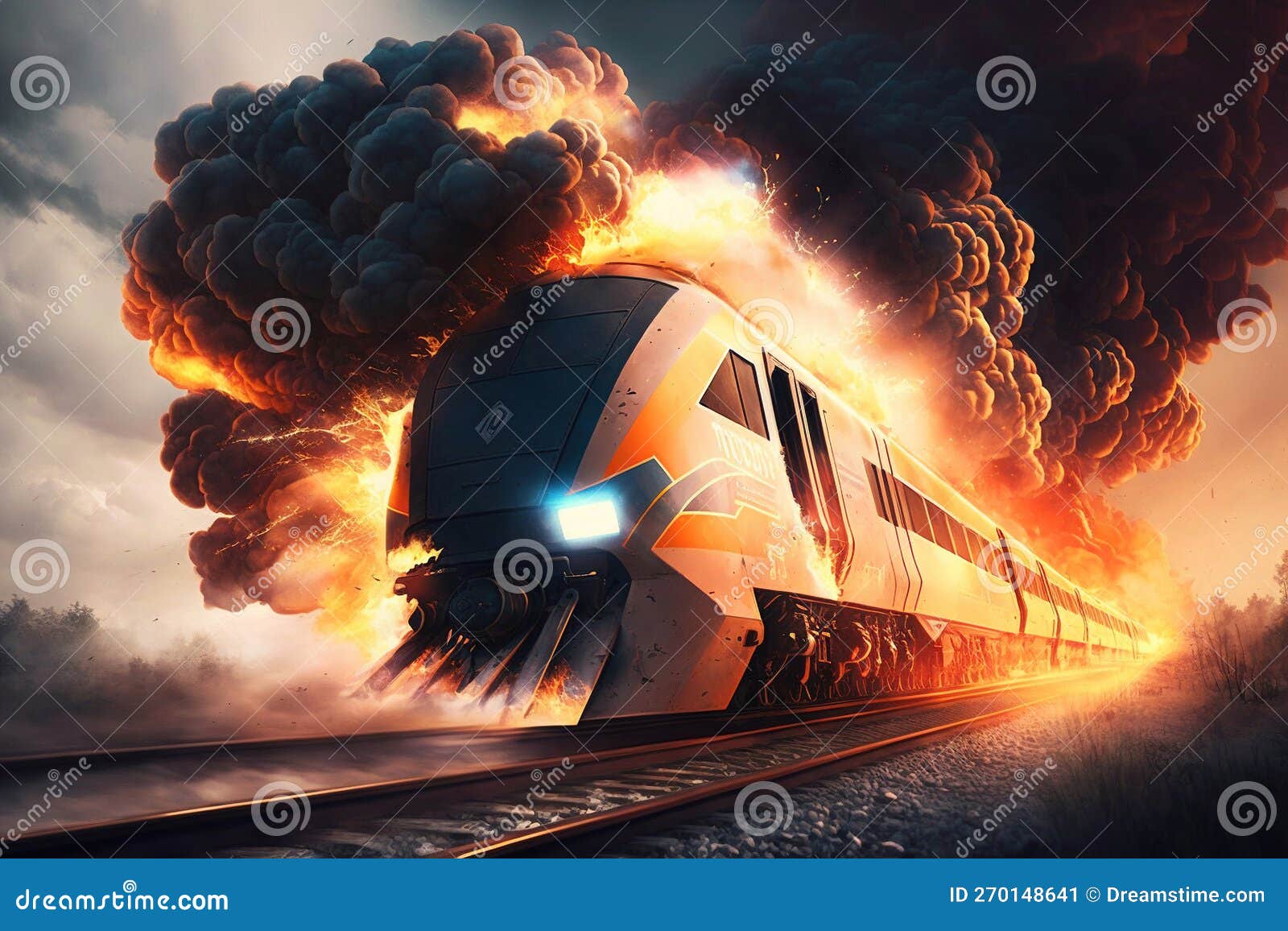 Train on Fire on the Railway, Illustration Ai Stock Illustration ...