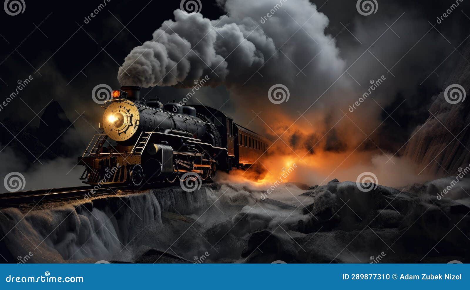 A Train on Fire with Smoke Coming Out of the Engine Stock Illustration ...