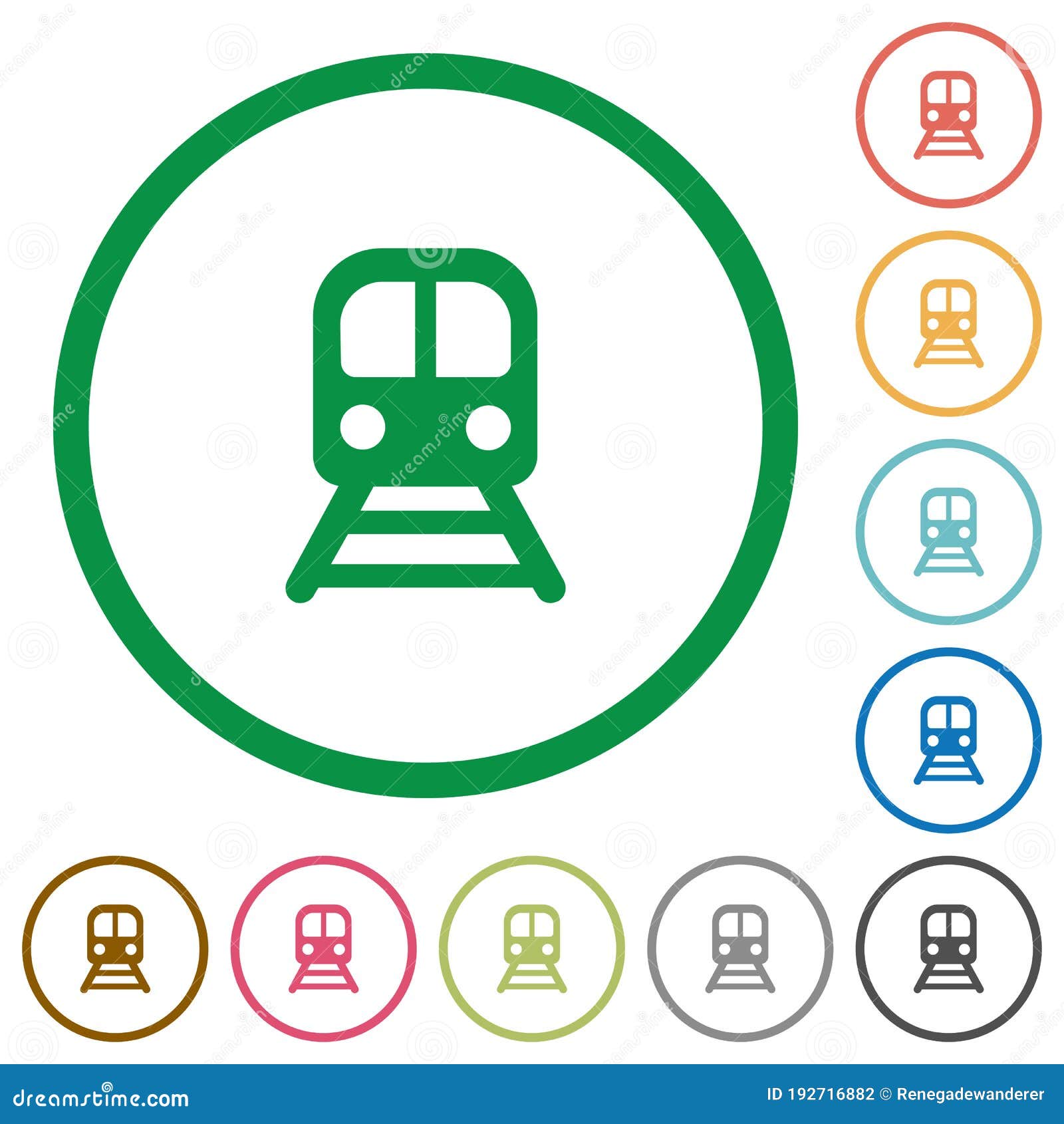 Train Flat Icons with Outlines Stock Vector - Illustration of brown ...