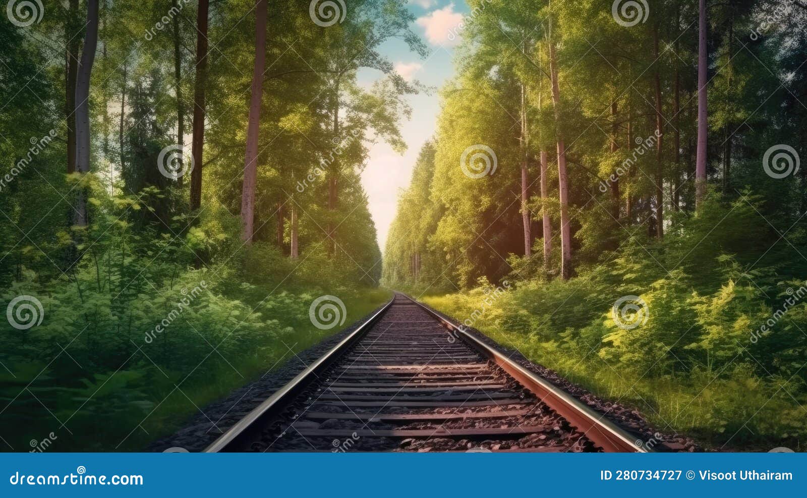 Train with Forest Trees Along a Railroad, Train Travels, Trees Along ...