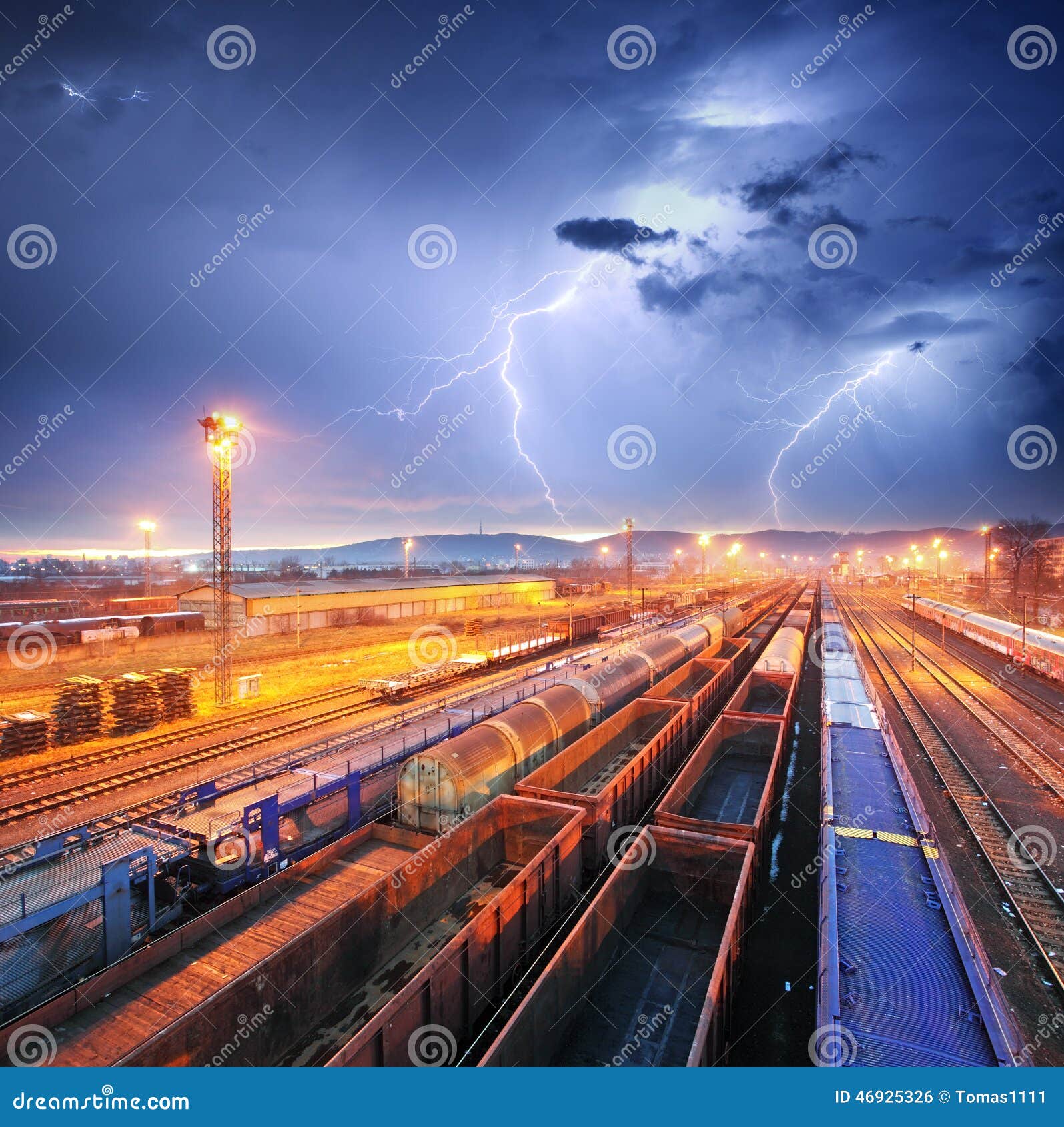 Train Freight Transportation at Storm - Cargo Transit Stock Photo ...