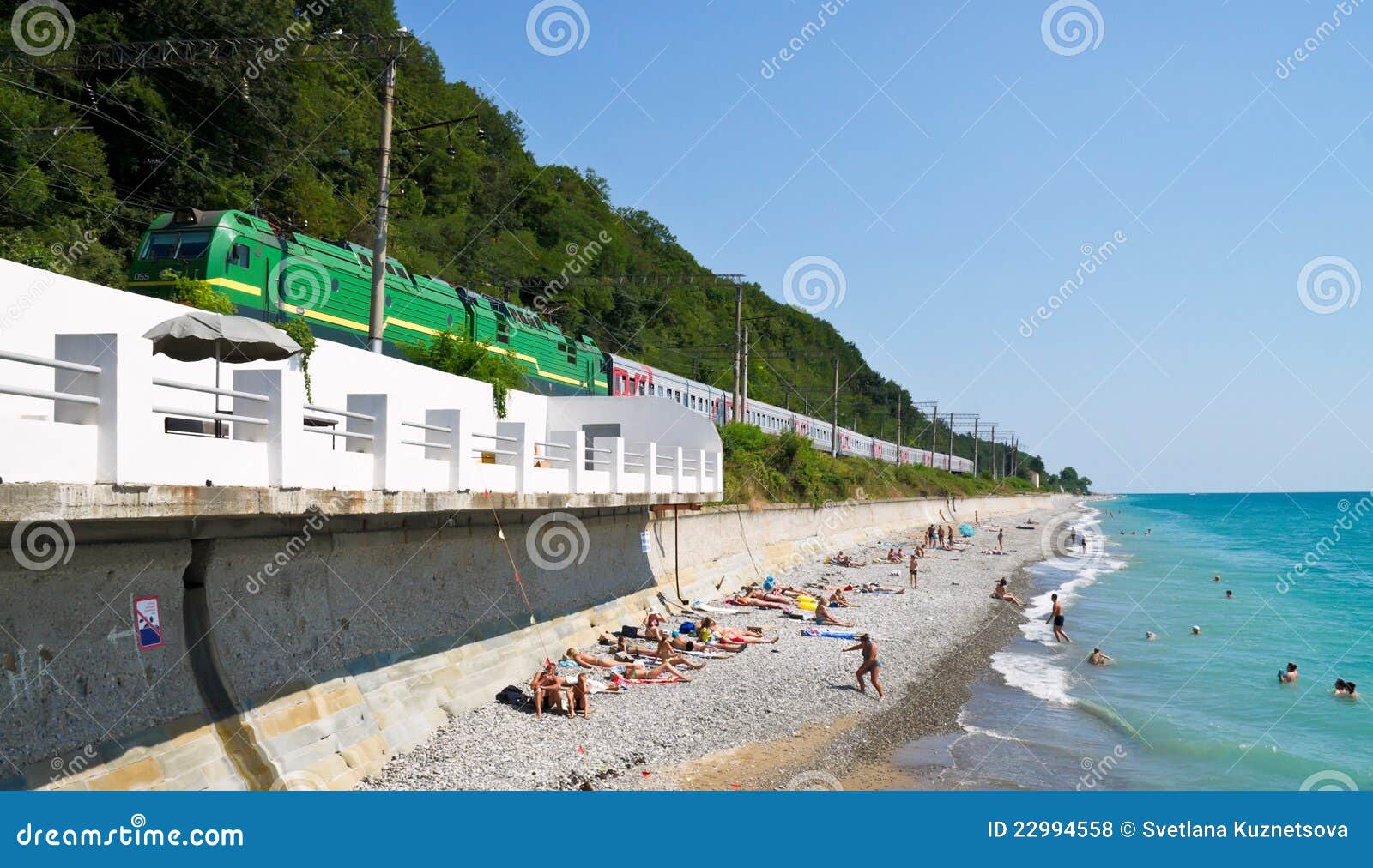 Train goes above a beach stock photo. Image of panorama - 22994558