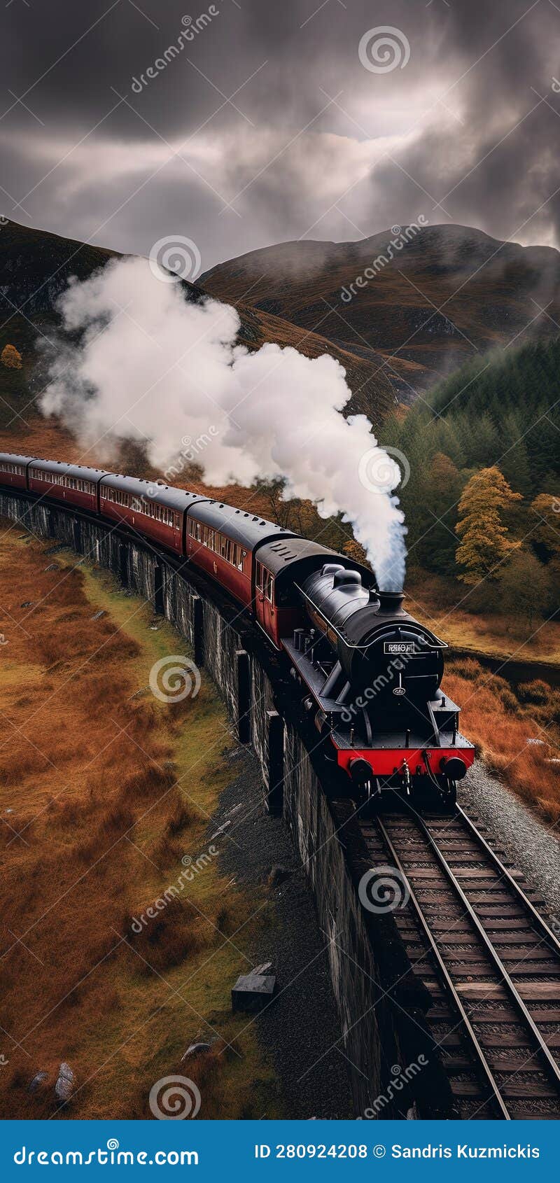 The Train Goes Over the Viaduct. Generative AI Stock Illustration ...