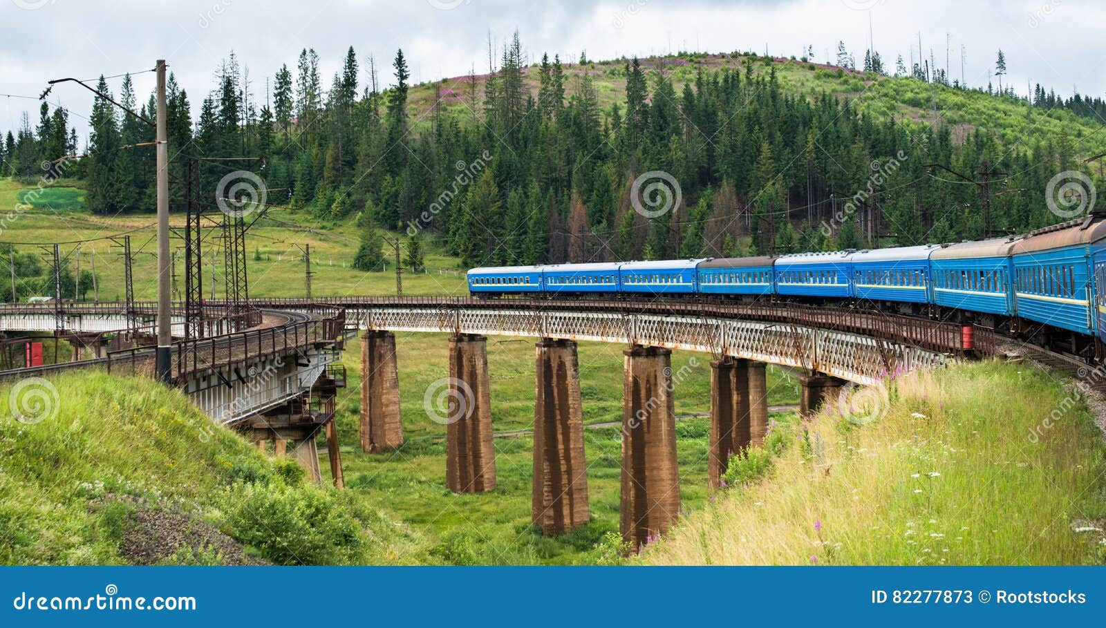 Train Going Across the Bridge in the Carpathians Stock Image - Image of ...