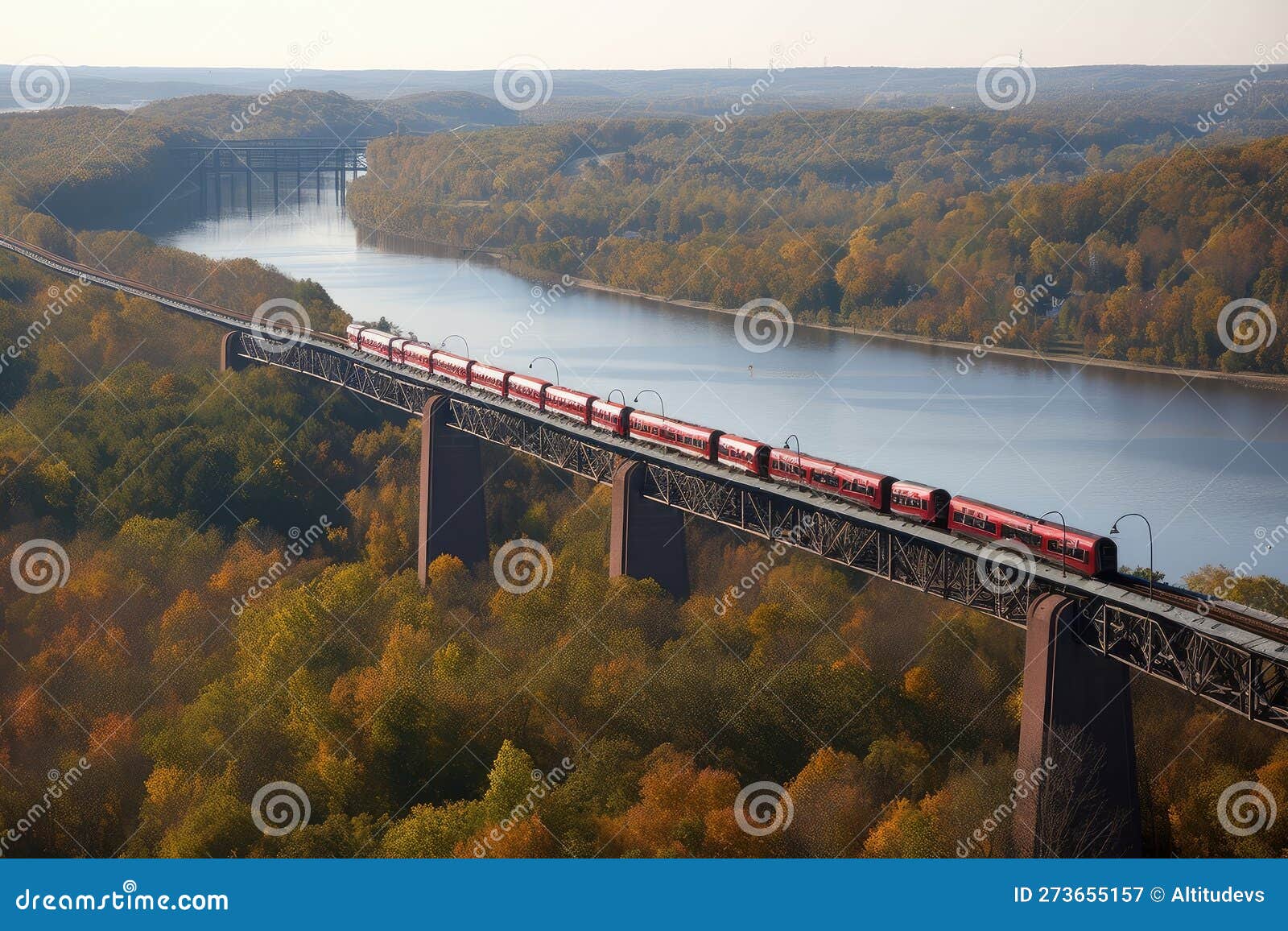 Train Going Over Bridge, with View of the River Below Stock Image ...